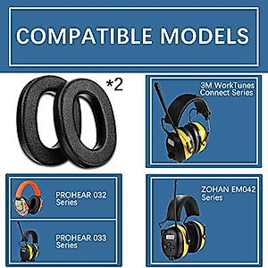 PROHEAR FEP01-2Pair Replacement Foam Ear Pads (Upgraded) for 3M WorkTunes Connect(90543, 90544, 90542, 90541), ZOHAN EM042 Radio Headphone