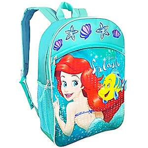 The Little Mermaid Backpack for Kids Set - Bundle with 16" Ariel Backpack, Stickers, Water Pouch, More | Disney The Little Mermaid Backpack for Girls