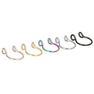 VELCARE 5 Pcs Nose Rings Hoop 20 Gauge Non Piercing Stainless Steel Clip-on Fake Faux Septum Clicker Nose Hoop Ring Piercings Jewelry for Women Men