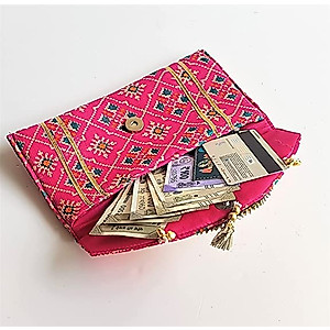 Indian Traditional Patola Clutch For Women Handbag Elegant Evening Wedding Party Purse For Women's BY PANACHE MERCHANT (Pack Of 4)