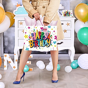 Mpanwen 16" Large Happy Birthday Gift Bag with Card and Tissue Papers for Boy Girl Kids Women Birthday Party