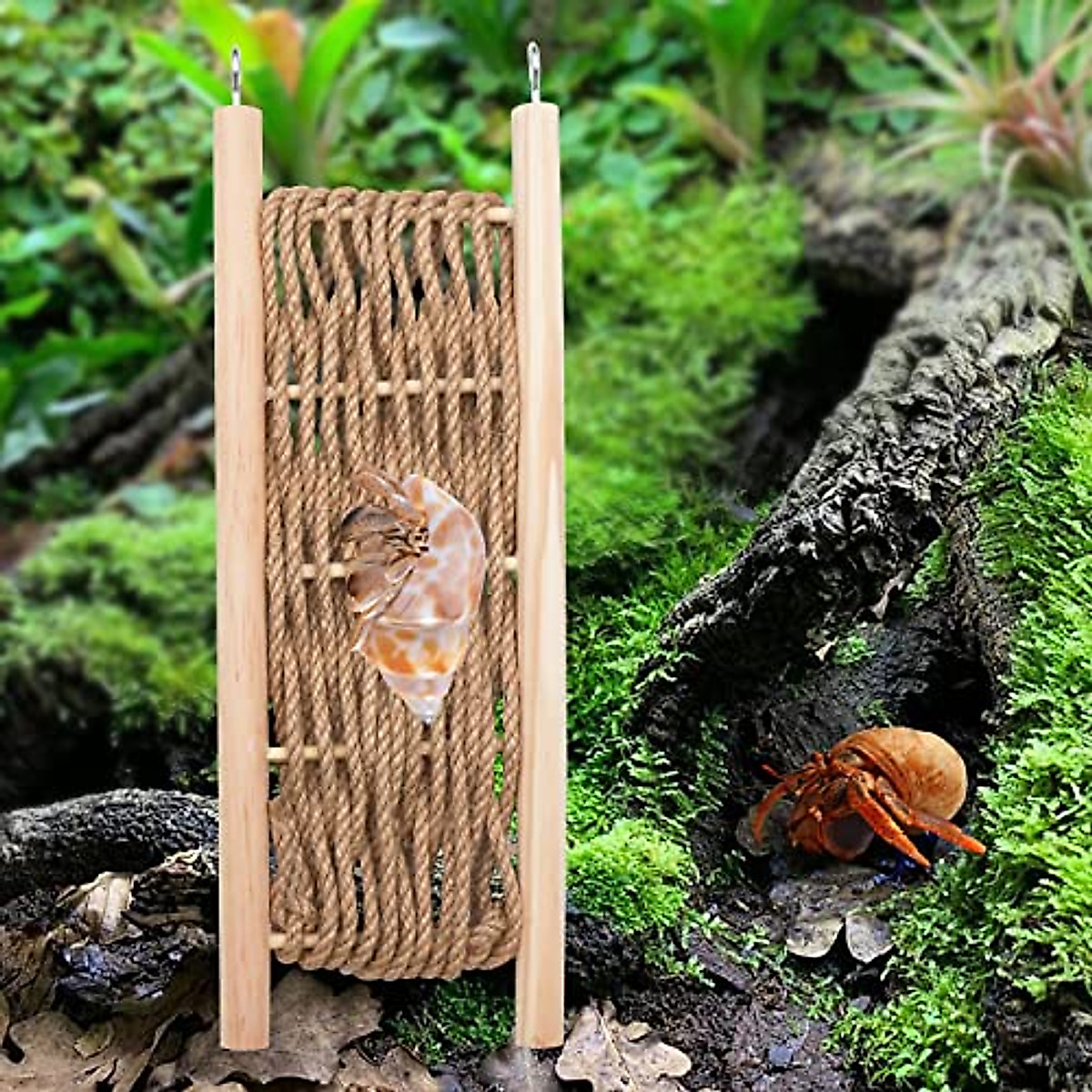 Hermit Crabs Climbing Ladder Bridge, Rope and Wood Reptile Climbing Toy, Small Animals Cage Accessory, Suitable for Lizard Chameleon Hermit Crab Hamster Chinchilla Guinea Pig