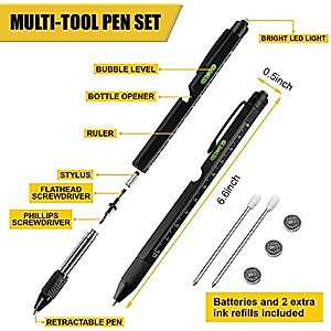 Jasee Gifts for Men, 9 in 1 Multitool Pen, Cool Gadgets for Men Dad Gifts, Birthday Gifts for Dad Him Boyfriend Husband - Led Light, Stylus, Screwdriver, Bottle Opener, Ruler, Level(Black)