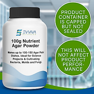 Nutrient Agar Powder 100 Grams - Evviva Sciences - Makes Over 150 to 200 Agar Petri Dishes - Easy to Use - Great Science Fair Projects - W/Experiment Ebook