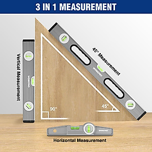 WORKPRO Torpedo Level, 3-Piece Spirit Level Set(9", 16", 24"), Magnetic, Bubbles Measuring, Clear,green