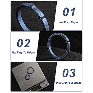 TISUR Titanium Key Ring,Elegant Quick Release Side Pushing Split Rings Kit-5Psc for Keychains,Heavy Duty Keyring for Dog Tag(Blue, K27+4K22)