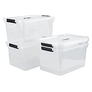 Zerdyne 17.5 L Clear Plastic Storage Box, 4-Pack Latch Storage Bin
