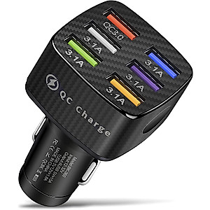 Car Charger Adapter - QC 3.0 and 5 Other Ports, 6 USB Multi-Port, Fast Charger, Car Charger Adapter Compatible with iPhone, Android, Tablet and Other USB Device