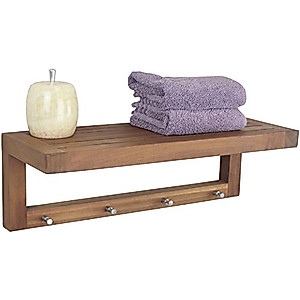 AquaTeak The Original 24" Moa Teak Wall Shelf with Hooks