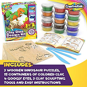 Creative Kids Dinosaur Air Dry Clay Kit for Kids - Build 3 Dinosaur Toys with Modeling Clay - Arts Crafts for Kids Ages 4-8 - Make Build Your Own Craft Dino STEM Models for Boys Girls