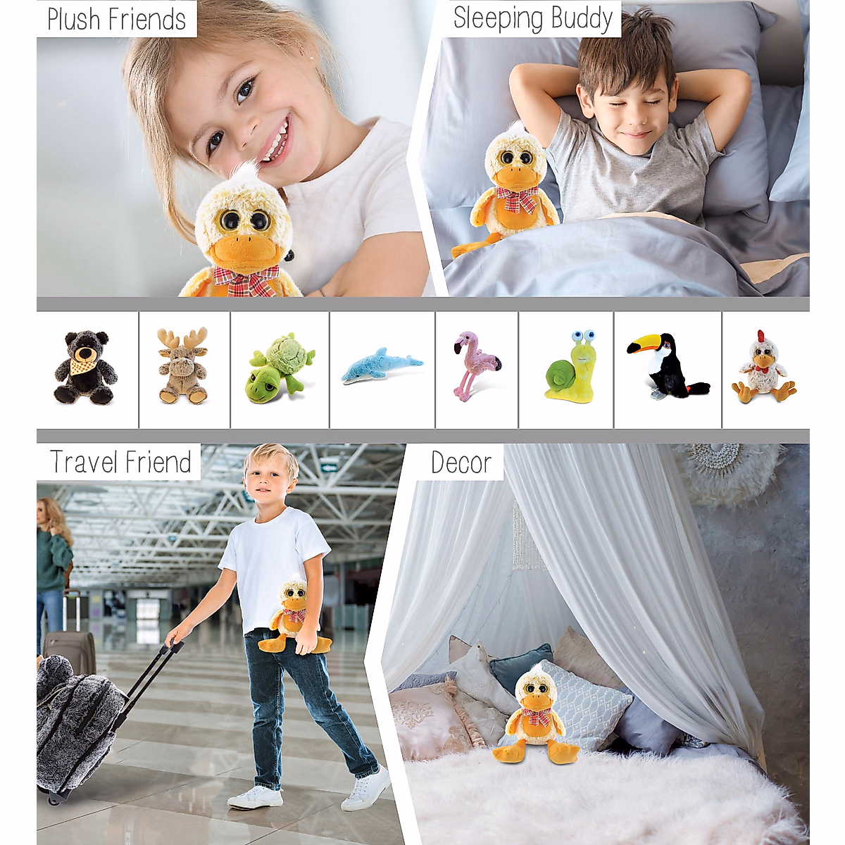 DolliBu Plush Duck Stuffed Animal - Soft Fur Huggable Sitting Yellow Duck, Adorable Playtime Duck Plush Toy, Cute Lake Bird Cuddle Gift, Super Soft Plush Doll Animal Toy for Kids & Adults - 9 Inches