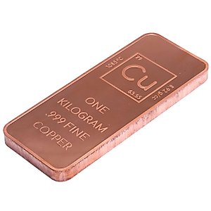 1 Kilo .999 Pure Copper Bar Bullion with Element Design - Unique Metals