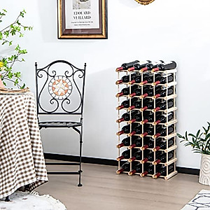 36 Bottle Wooden Wine Rack for Wine Cellar, 34” x 9.5” x 17.5” 4-Tier Large Floor Freestanding Modular Wine Bottle Storage Display Shelf Natural Bamboo Wood Construction for Kitchen and Cellar