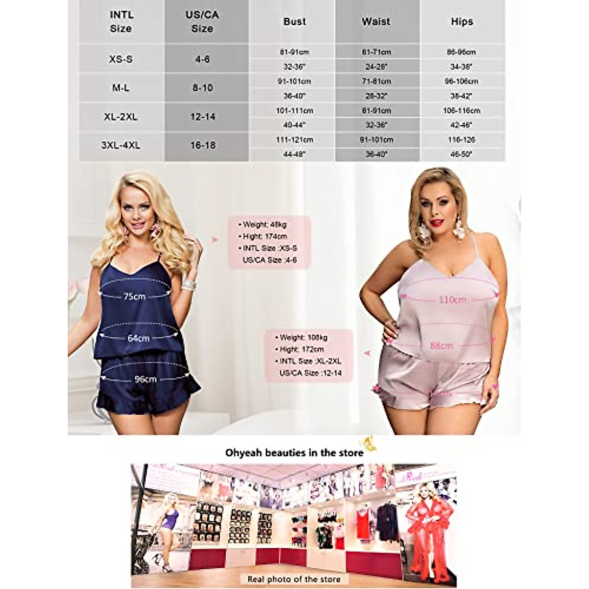 ohyeah Silk Pajamas for Women Set, PJ Set for Women Silk Satin Spaghetti Strap Tank Top Cross Back Shorts Set Blue XL-2X