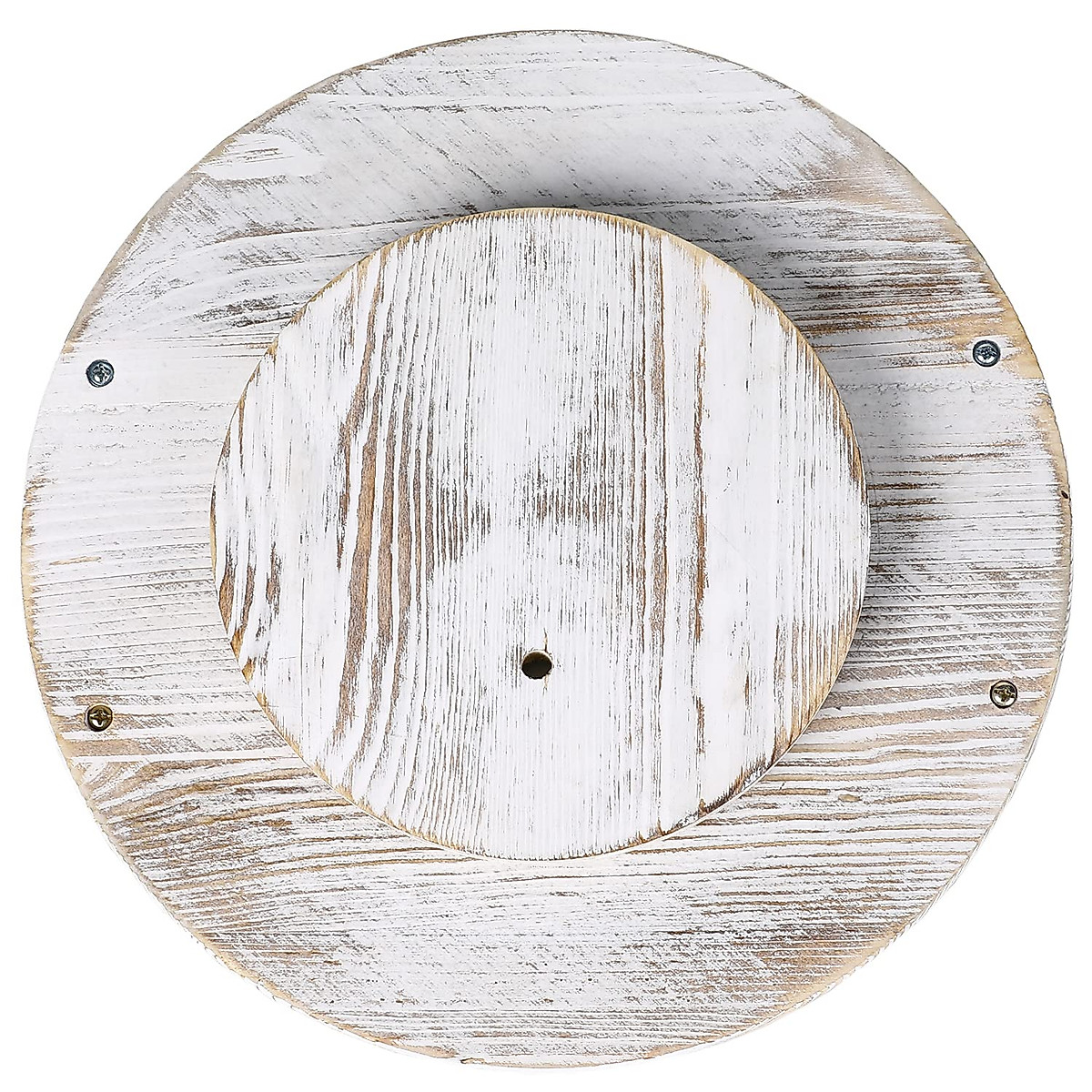 MyGift 12 Inch Whitewashed Wood Lazy Susan Turntable Rotating Tray, Round Condiment Serving Tray with Black Vintage Metal Handles