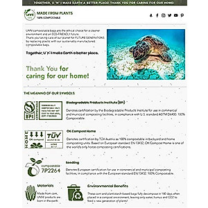 UNNI 100% Compostable Bags, 2.6 Gallon, 9.84 Liter, 100 Count, Extra Thick 0.71 Mil, Samll Kitchen Food Scrap Waste Bags, ASTM D6400, US BPI and Europe OK Compost Home Certified, San Francisco