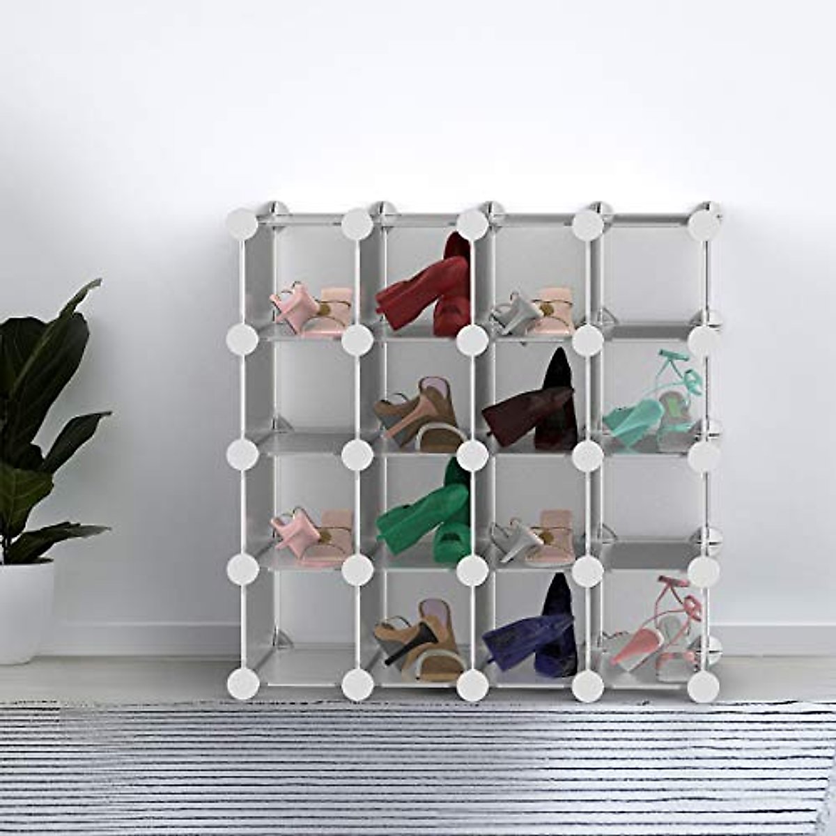 Lavish Home Piece 16 Cube Interlocking, Customizable, Stackable Modular Cubby Shelving for Organization and Storage (White), (L) 30” x (W) 18.1” x (H) 29.5