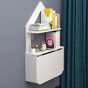 Bixiaomei Wall Mounted Drop-Leaf Table, Floating Laptop Desk, Folding Table with Shelves, Multifunctional Computer Workstation Storage Compartments in Home Office for Space Saving (White)