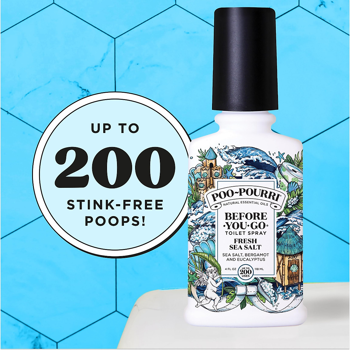 Poo-Pourri Before-You-Go Toilet Spray, Fresh Sea Salt, 4 Fl Oz - Sea Salt, Bergamot and Eucalyptus