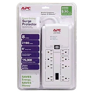 APC P8GT 8 Outlets 120V Power-Saving Home/Office SurgeArrest with Phone Protection White, 9.1 x 14.0 x 1.5