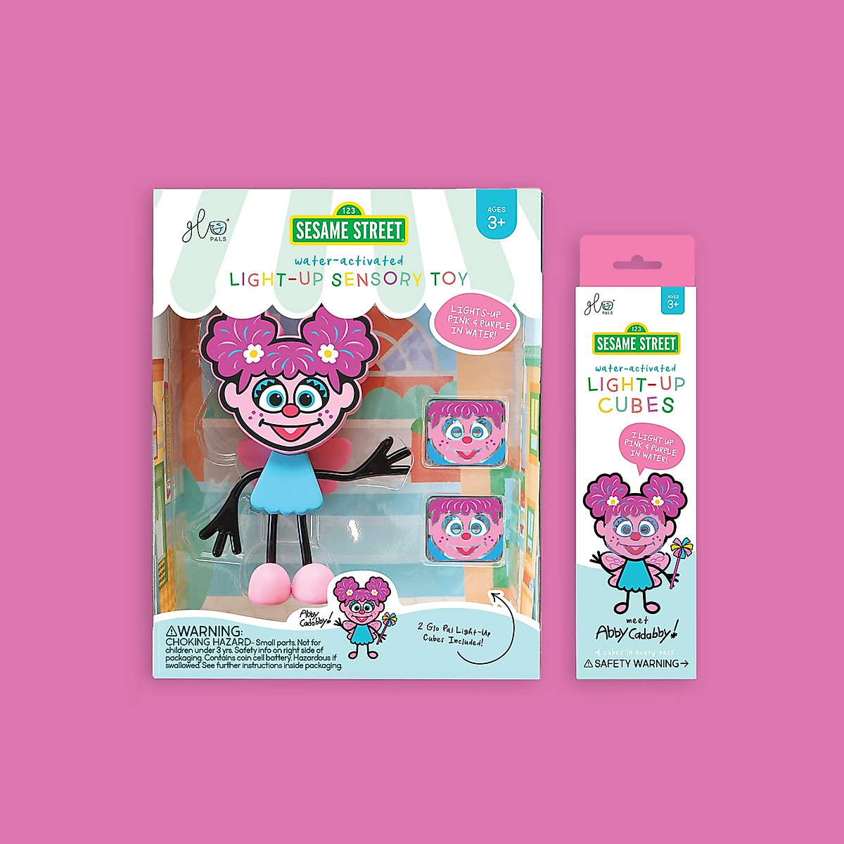Glo Pals x Sesame Street Abby Cadabby Water-Activated Bath Toy with 6 Reusable Light-Up Cubes for Sensory Play