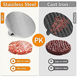 HULISEN Stainless Steel Bacon Press, 8.5-Inch Round Heavy-Duty Grill Press with Wood Handle, Non Stick Large Burger Press, Griddle BBQ Accessories for Steak Weight, Panini Sandwich
