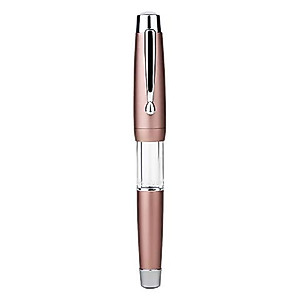 Asvine Mojiang T2 Elastic Piston Fountain Pen, Brown Alloy Acrylic Large-Capacity Ink Pen, Fine Nib with Pen Case