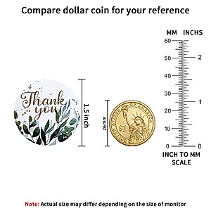 Louise Maelys 1.5 Inch Thank You Stickers for Wedding, Birthday, Bridal, Shower, Packaging, Small Business, Envelope, Gifts, 500pcs Per Roll Round Green Plant Thank You Label Sealing Stickers