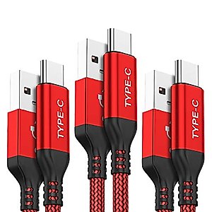 AkoaDa USB C Cable, 3-Pack (10ft+6.6ft+3.3ft) USB A to USB-C Fast Charger Nylon Braided Cord Compatible with Samsung Galaxy Note 20 10 S21 S20 S10 Plus,LG V50 V40 G8 Thinq,Moto Z Z3,Switch (Red)