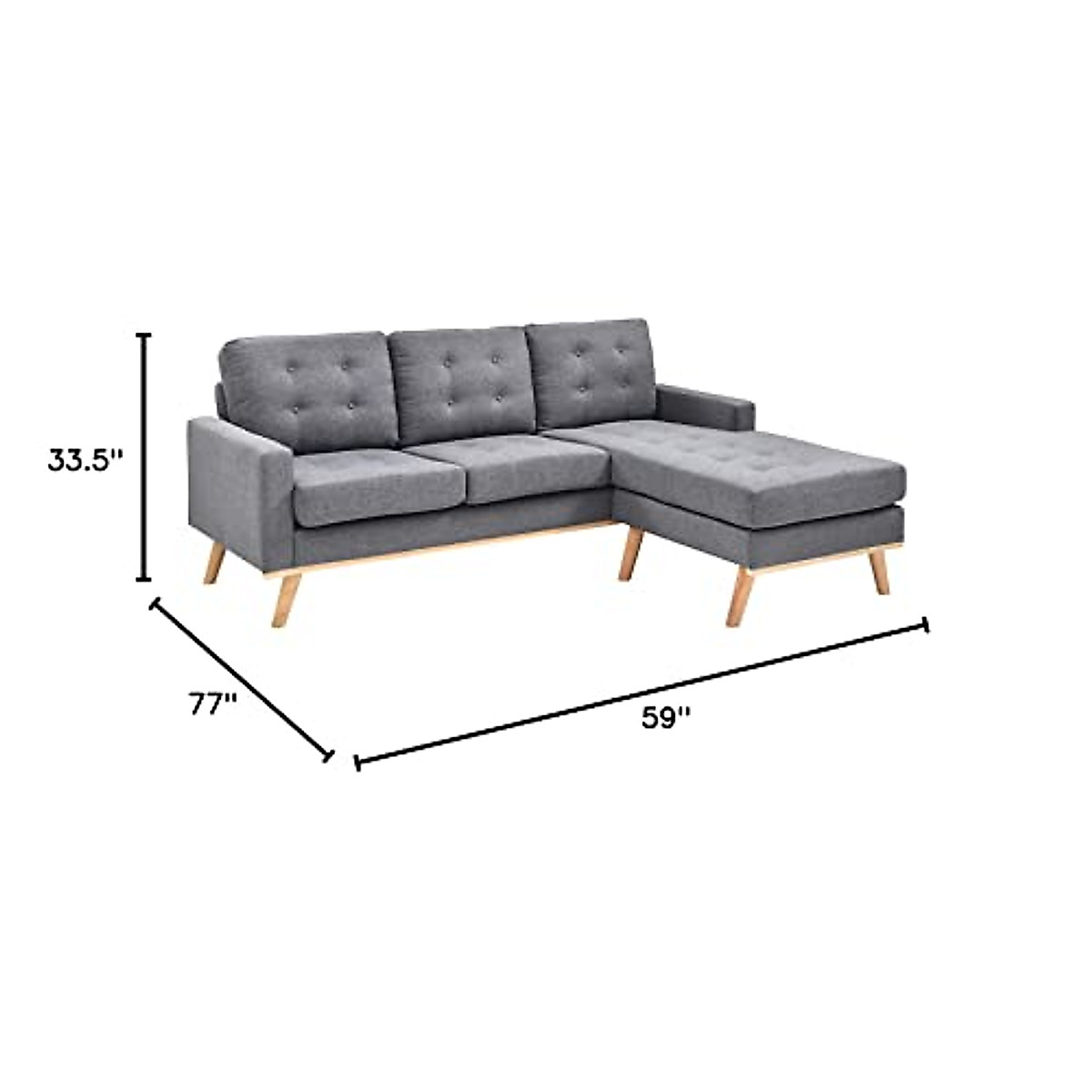 AC Pacific Shelby Mid Century Modern Living Room Tufted Sectional Set, LF, Pewter Grey