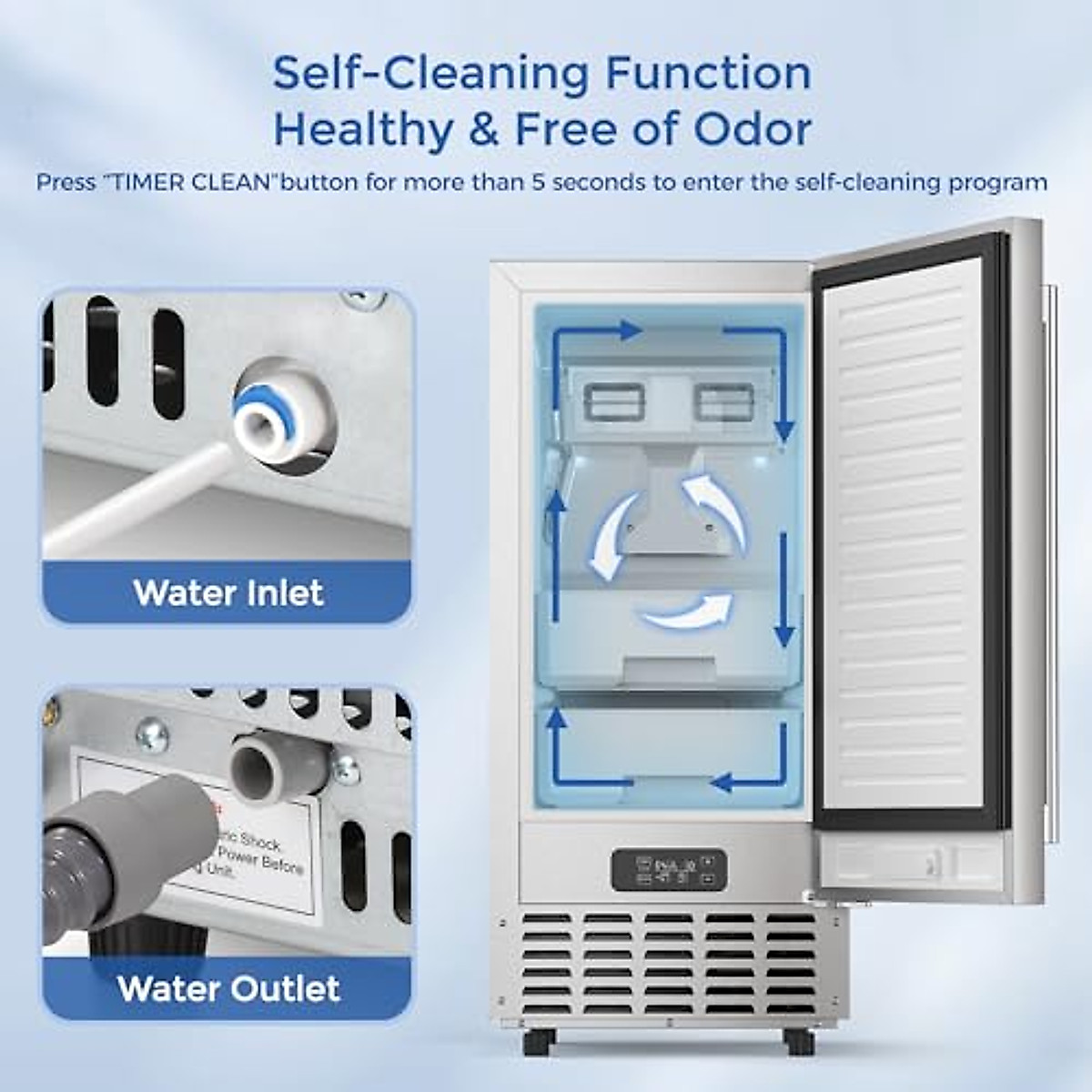 Electactic Commercial Nugget Ice Maker Machine, 66Lbs/Day, Bulit-in Freestanding Under Counter Ice Machine, Self-Cleaning & 24H Timer & LCD Panel Drain Pump, Stainless Steel Ice Maker