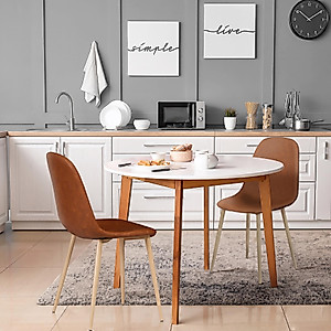 SUPER DEAL Kitchen Chairs Set of 2 Modern PU Leather Cushion Seat Mid Century Dining Chairs Side Chairs with Heavy Duty Wood Legs for Living Room Dining Room, Brown