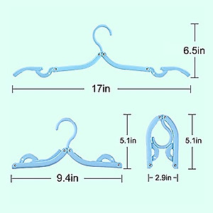 NHW 10PCS Portable Folding Clothes Hangers Retractable Plastic Non Slip Clothing Hangers for Kids and Adults