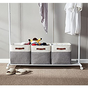 DECOMOMO Cube Storage Organizer Bins 11 inch Cube Storage Bin 4 Pack Cubby Storage Bins Storage Baskets for Organizing Shelf Closet Nursery Toys Cloth Bathroom (Grey&White)