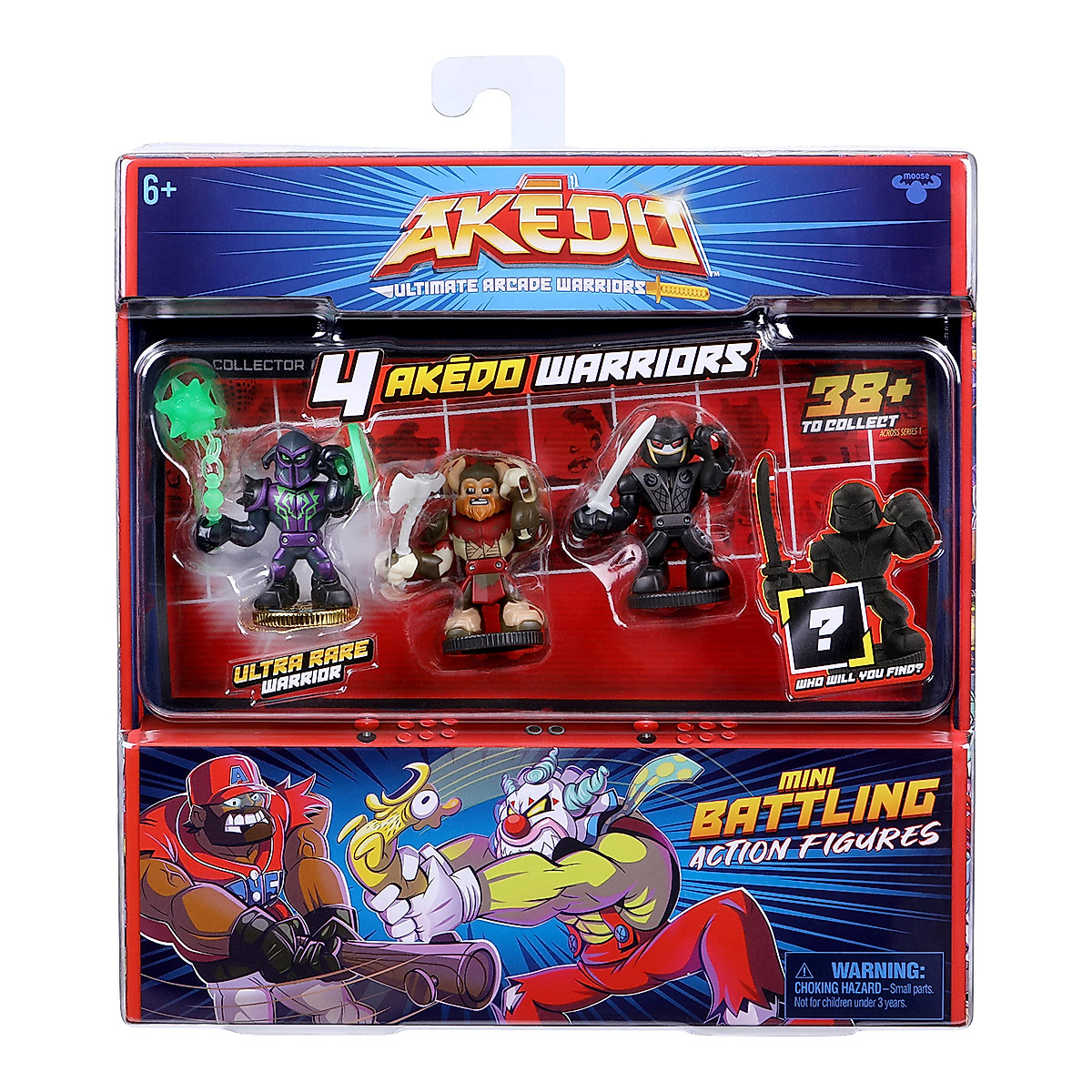 Akedo Ultimate Arcade Warriors - Warrior Collector 4 Pack - 3 Mini Battling Action Figures: Darksting, Axel & Nightblade and one Hidden Mini Battling Action Figure!, Multicolor (14251)