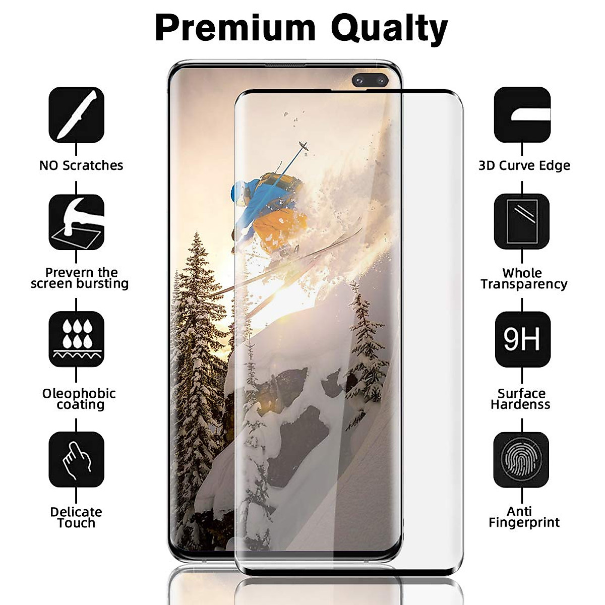 [2+2 Pack] Galaxy S10 Plus Screen Protector+Camera Lens Film,Ultra HD Tempered Glass Film [Scratch Resistant] [Ultra HD] [9H Hardness] [Fingerprint Unlock] Compatible with Samsung Galaxy S10 Plus/S10+ (6.4 Inch)