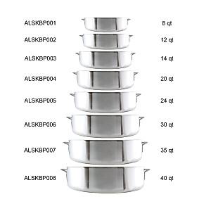 Thunder Group ALSKBP008 Brazier Pot, 40 quart capacity, with cover, 6 mm thick, extra heavy, flat bottom, aluminum, mirror-finish, NSF