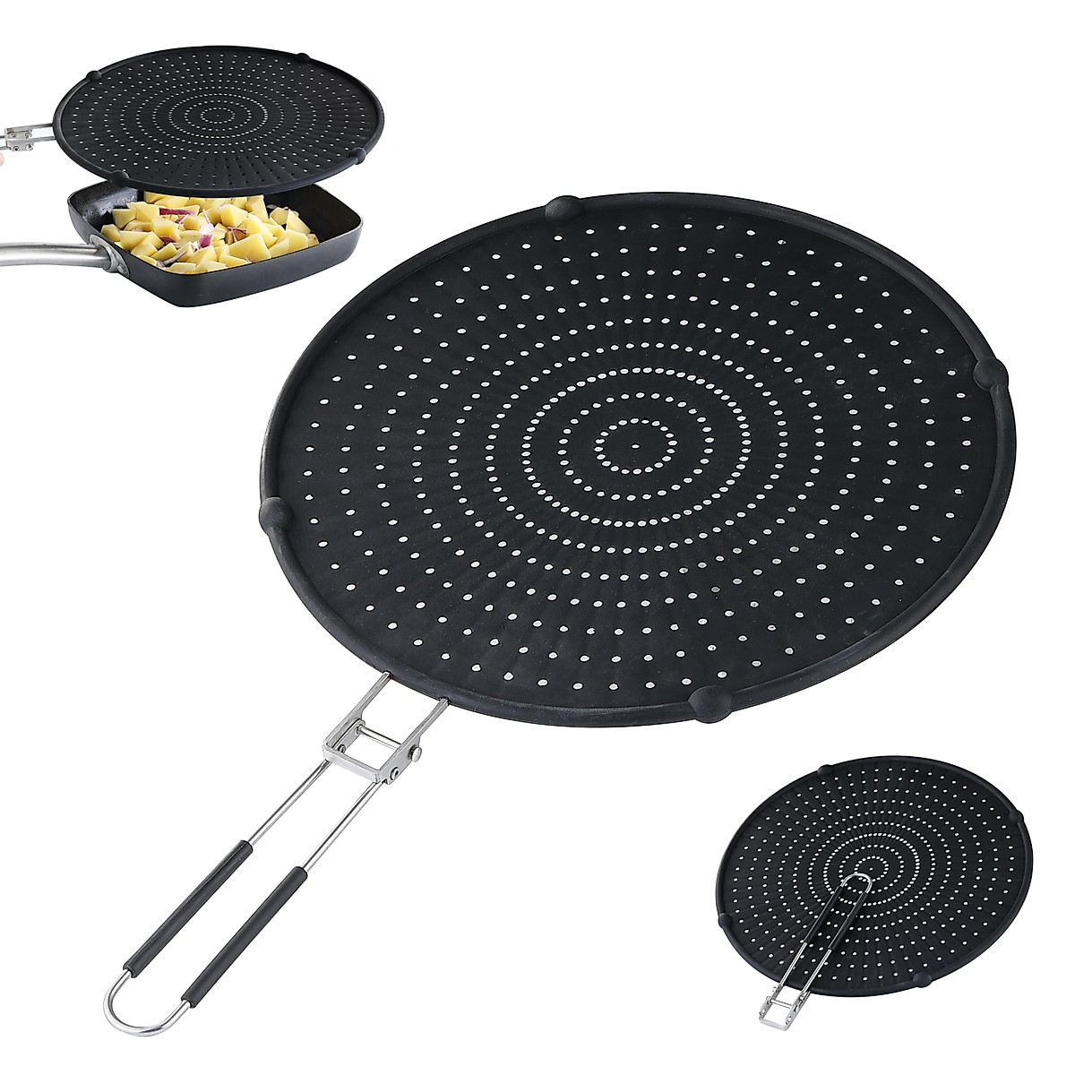 Splatter Guards for Frying, 13 Inch Silicone Grease Splatter Guard, Splatter Screen for Frying Pan with Latest Folding Handle, Cover Oil Splash When Cooking Fried Chicken or Popcorn