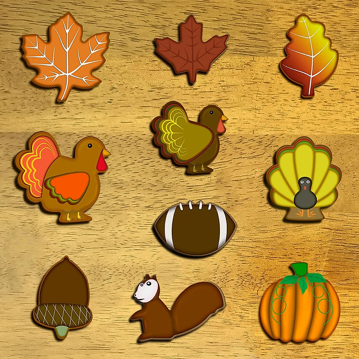 Thanksgiving Cookie Cutters Set – Pumpkin, Football, Turkey, Maple Leaf, Oak Leaf, Squirrel, Acorn - 10Pce Fall Holiday Cookie Cutters - Large Cookie Cutters for Fall Thanksgiving Party (Gift Package)