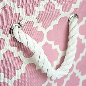 DII Collapsible Burlap Storage Basket or Bin with Durable Cotton Handles, Home Organizational Solution for Office, Bedroom, Closet, Toys, & Laundry (Small Round - 12x9), Rose Lattice