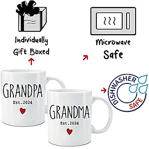 Dnuiyses Grandparents Est 2024 Coffee Mugs Set of 2, Pregnancy Reveal, New Great Grandma Gift, New Baby Announcement, Baby Reveal, Surprise Publicity Mug Gifts, New Grandma Gift-59