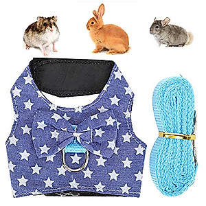 TOPINCN Rabbit Harness with Lead Set Cute Bow Tie Vest Harness Adjustable Pet Chest Walking Harness for Bunny Hamster Ferret and Small Animals(S)