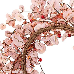 VGIA 18 Inch Fall Wreath Eucalyptus Leaves Wreath Artificial Autumn Wreath for Front Door Fall Leaves Wreath with Berries Fall Decorations for Home and Farmhouse