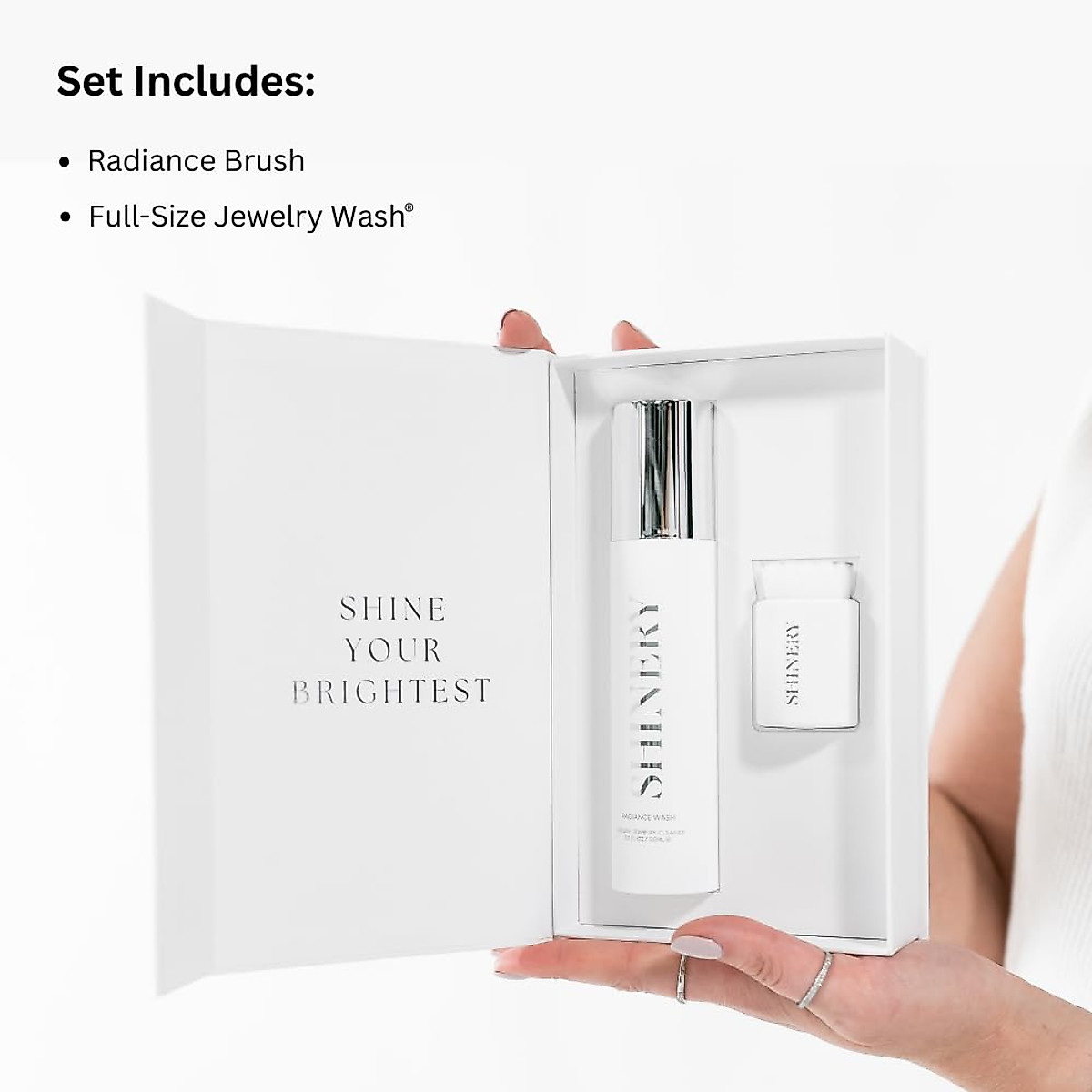 Shinery Radiance Duo Gift Set - Luxury Jewelry Wash Cleaner and Brush - Complete Cleaning Routine for Rings, Necklaces & Bracelets - Must-Have for Jewelry Lovers (1 Wash, 1 Brush)