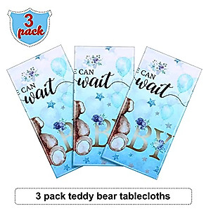 Bear Baby Shower Tablecloth Plastic Bear Table Cover We Can Bearly Wait Baby Tablecloth Bear Balloon Star Flower Table Cover for Kids Birthday Party and Baby Shower, 54 x 108 Inch (Blue,3 Pack)