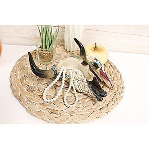 Ebros Gift Western Southwest Steer Bison Buffalo Bull Cow Skull With Mosaic Turquoise and Red Aztec Sun Teardrop Gems Decorative Jewelry Trinket Box Figurine Accent Macabre Ossuary Accent