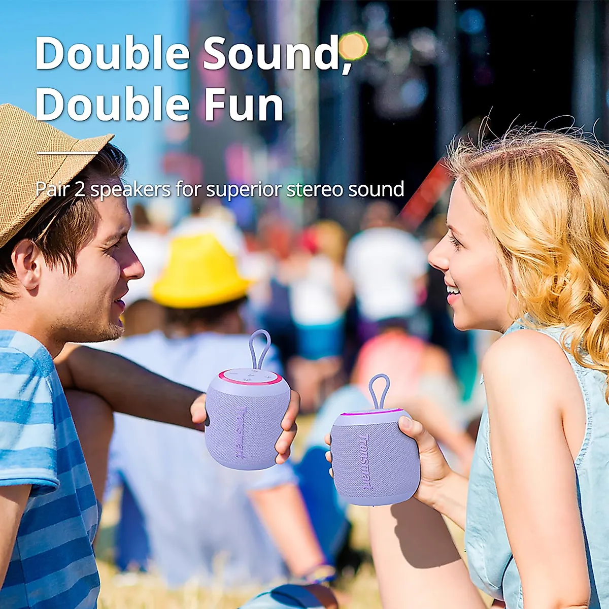 Tronsmart T7 Mini Compact Portable Bluetooth Speaker with Lights, Stereo Sound, Bluetooth 5.3, 18H Playtime, Stereo Pairing, Voice Assistant, IPX7 Waterproof Shower Speaker & Outdoor Speakers(Violet)