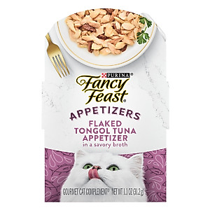 Purina Fancy Feast Appetizers Grain Free Cat Food Flaked Tongol Tuna Appetizer Lickable Cat Food Topper - (Pack of 10) 1.1 oz. Trays
