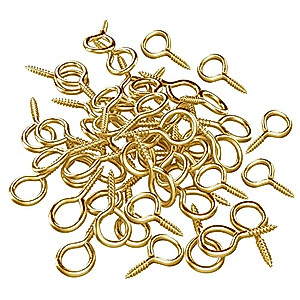 Axe Sickle 1 Inch Screw Eyes Metal Eye Hooks Small Eyelet Screws, Gold 50 Pcs