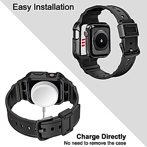 SVISVIPA [2 Pk] Band w/Bumper Case Compt. for Apple Watch 45 44 42mm iWatch Series 8 7 6 5 SE 4 3 2 1 SE Strap, Unisex Sport Rugged Shockproof Military Protective Replacement band,(Black,Army Green)